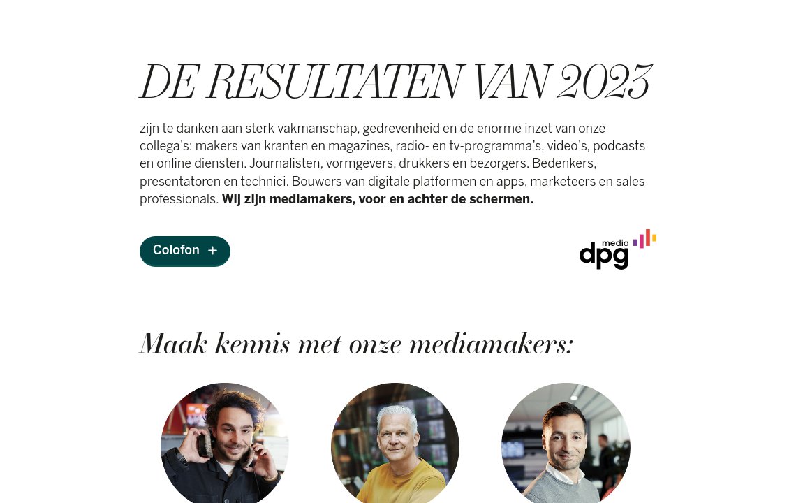 Mediamakers & Colofon - DPG Media jaarverslag 2023